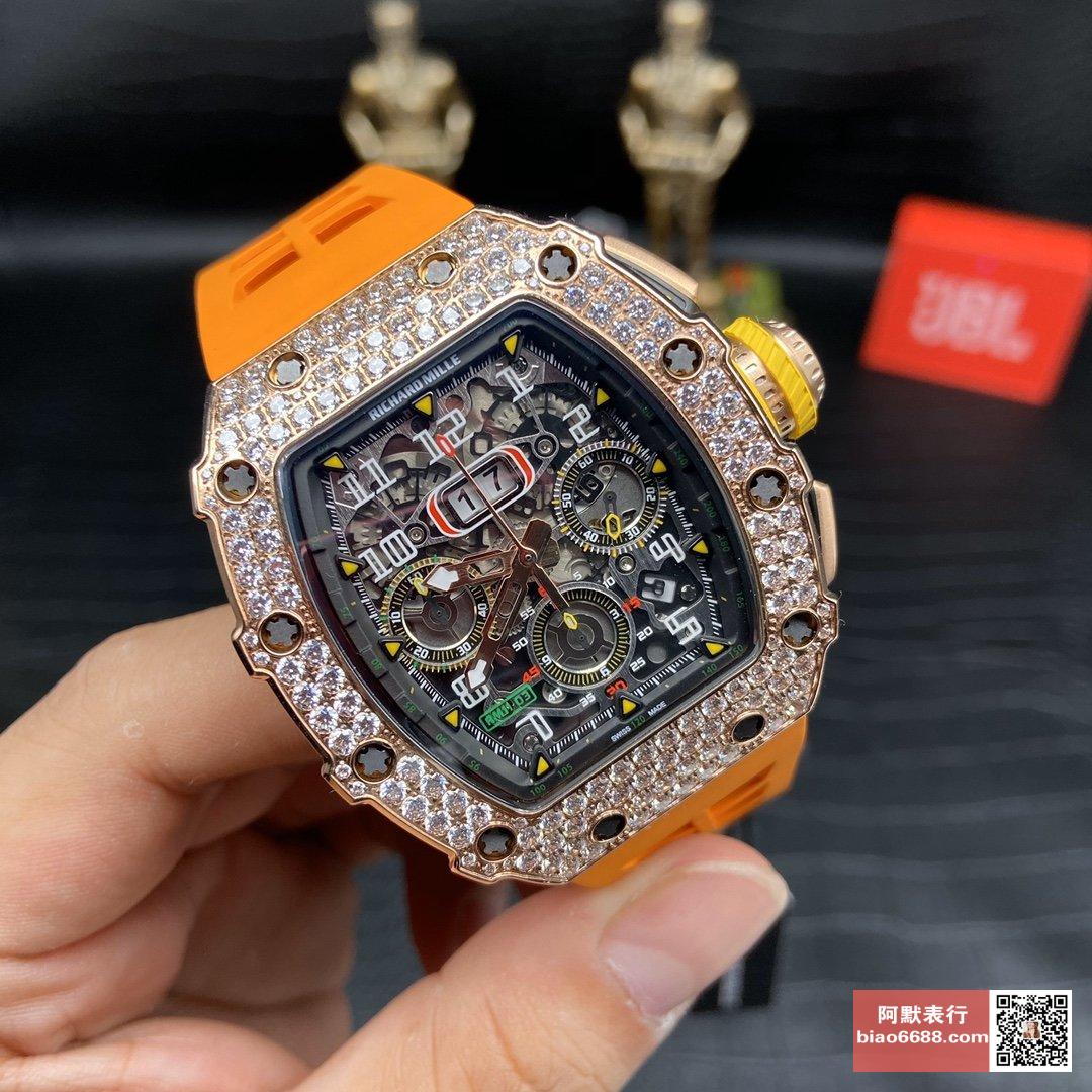 Z厂 满钻 RICHARD MILLE理查德米勒（里查德米尔） RM11-03 RM 11-03钛合金表壳 男士橡胶表带计时腕表 - 阿默表行 ...