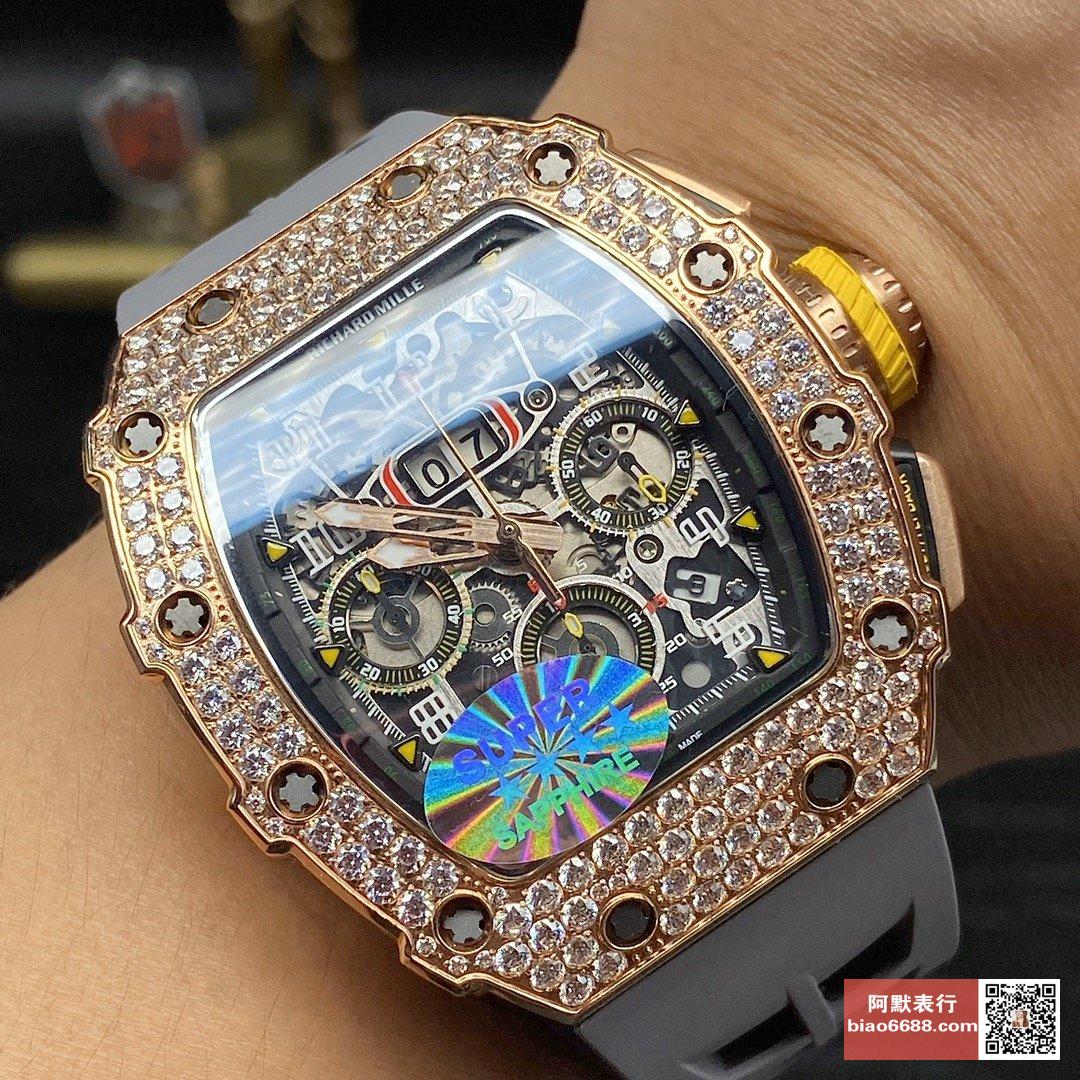 Z厂 满钻 RICHARD MILLE理查德米勒（里查德米尔） RM11-03 RM 11-03钛合金表壳 男士橡胶表带计时腕表 - 阿默表行 ...