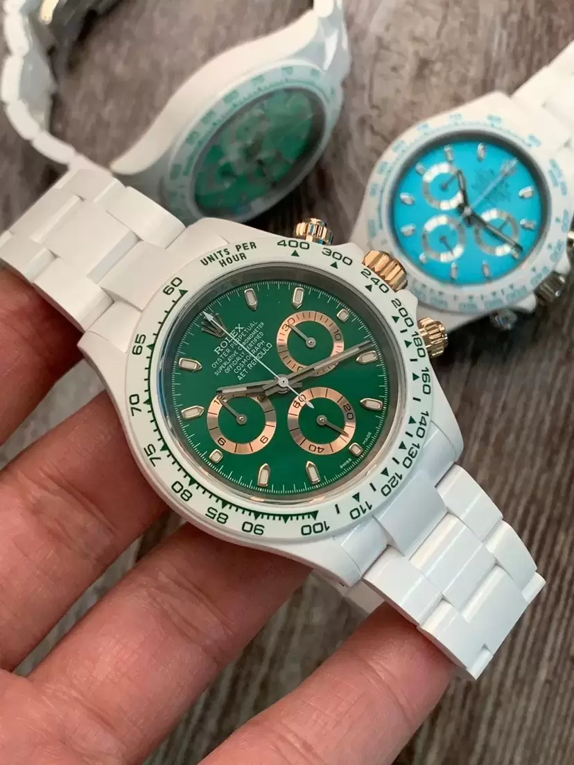 Rolex Daytona AET White Ceramic Case and Bracelet Green Dial SA4130 - AMO Watch-AMO Watch